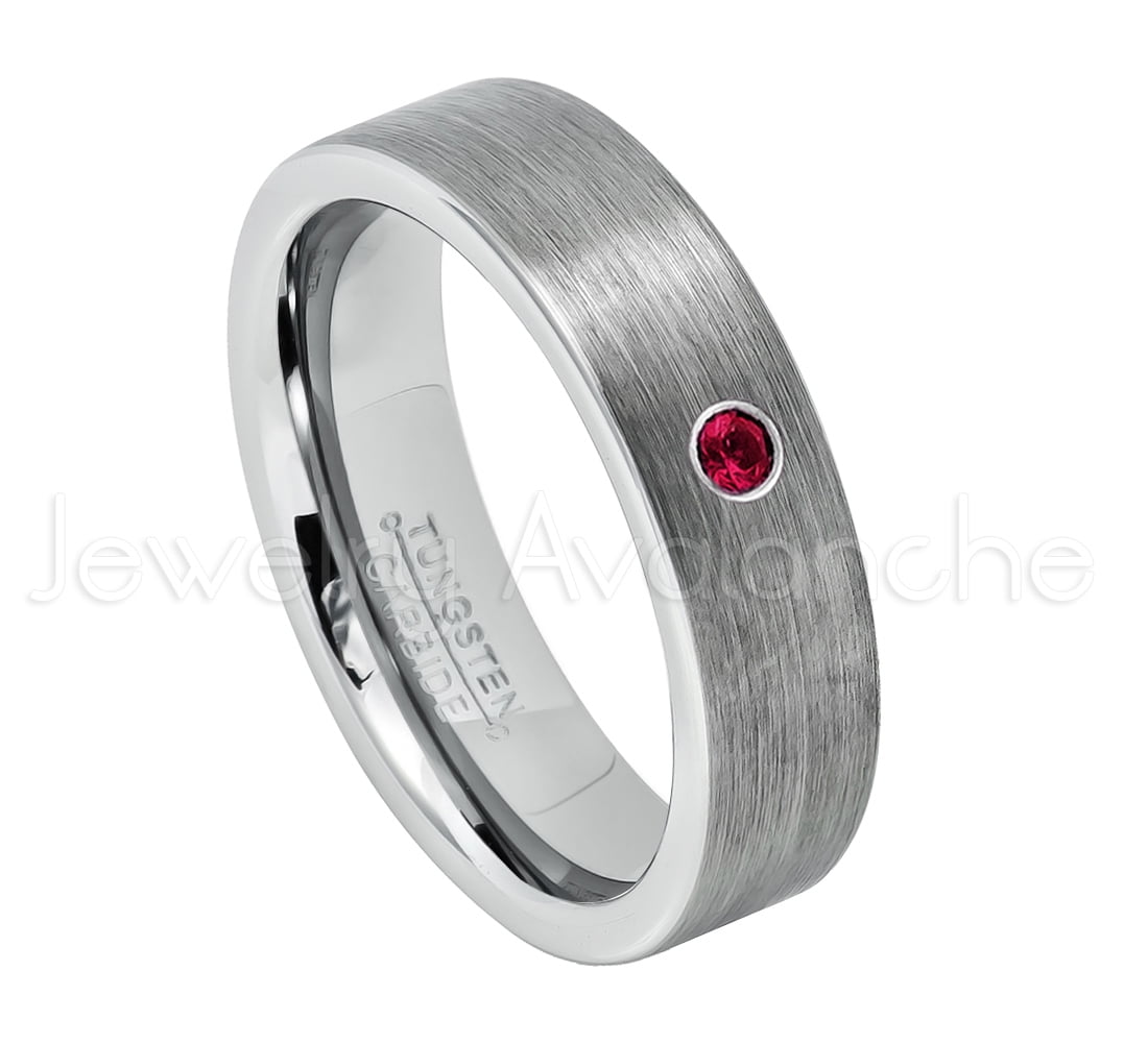 6mm Pipe Cut Tungsten Ring - 0.07ct Solitaire Ruby Ring - Personalized ...
