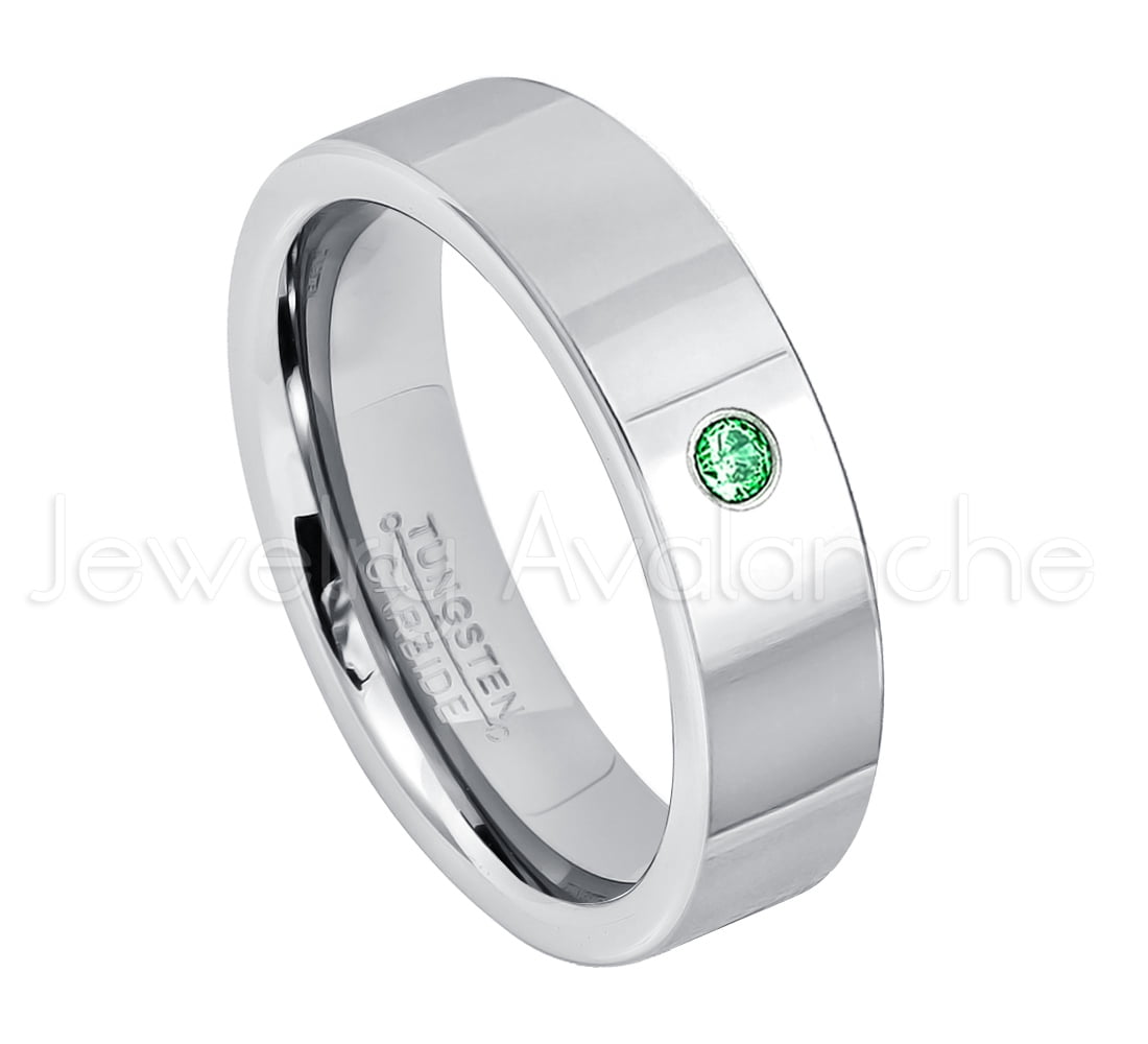 6mm Pipe Cut Tungsten Ring - 0.07ct Solitaire Tsavorite Ring ...
