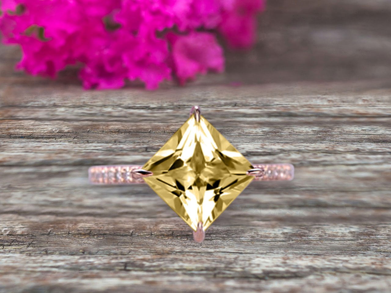 6mm Princess Cut Champagne Diamond Moissanite Engagement Ring On 10k ...