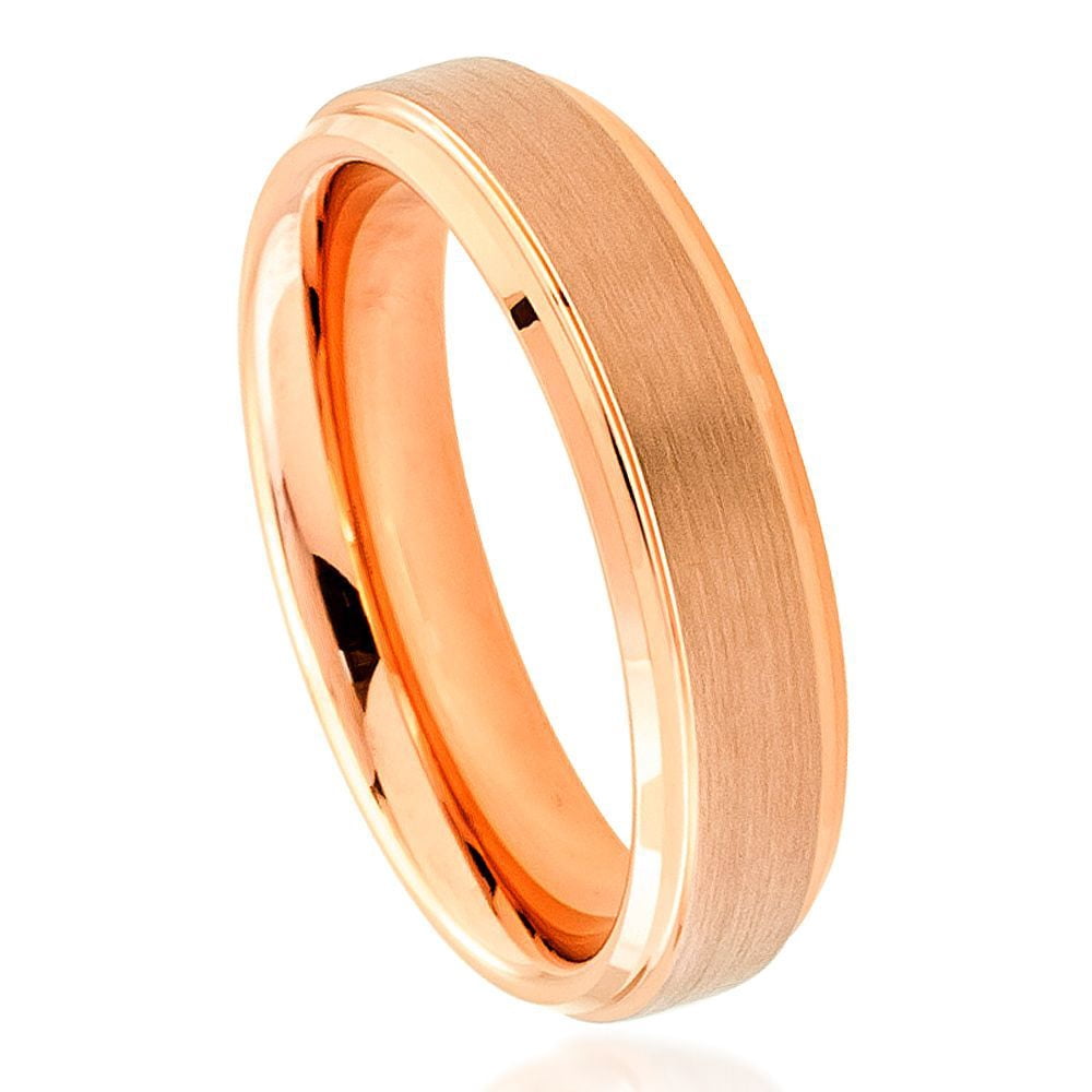 6mm Rose Gold IP Plated Flat Brushed Center with High Polished Stepped ...