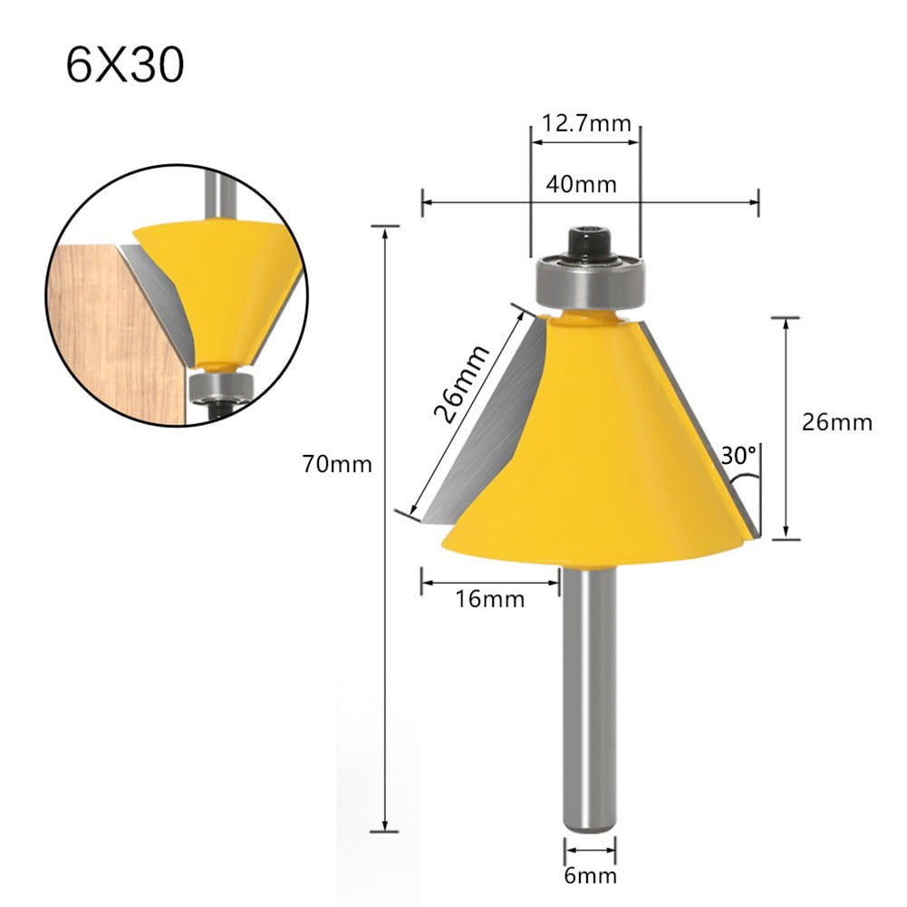 6Mm Shank Bevel Router Bit Milling Cutter 15/22.5/30 Degree Chamfer ...