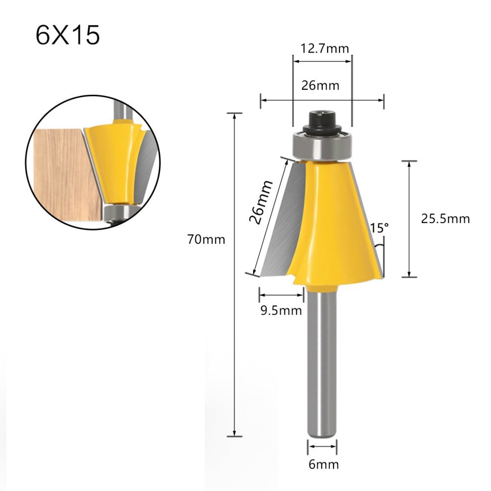 6mm Shank Bevel Router Bit for Woodworking, 15/22.5/30 Degree Chamfer ...