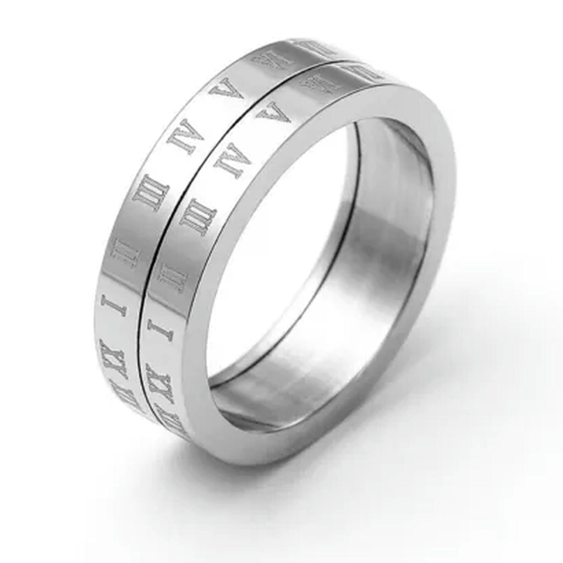 6mm Silver Roman Numerals Spinner Band Women's Titanium Steel Party ...