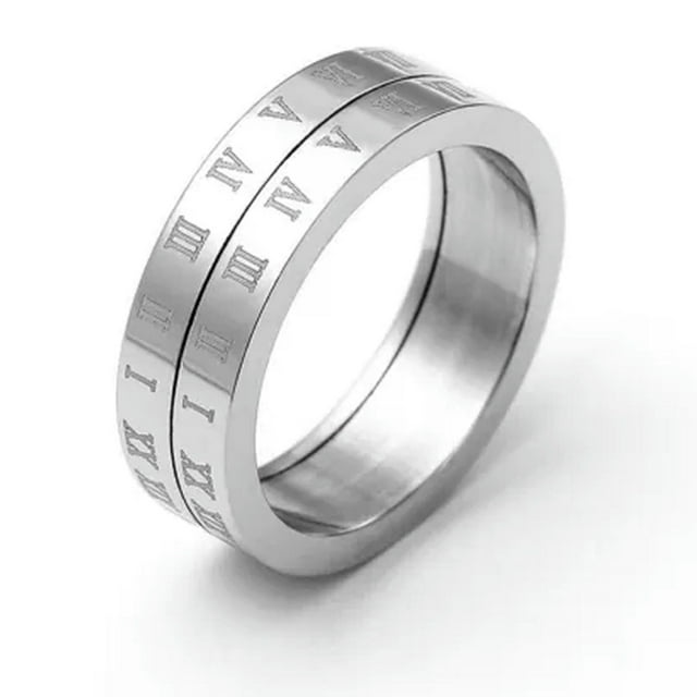 6mm Silver Roman Numerals Spinner Band Women's Titanium Steel Party ...