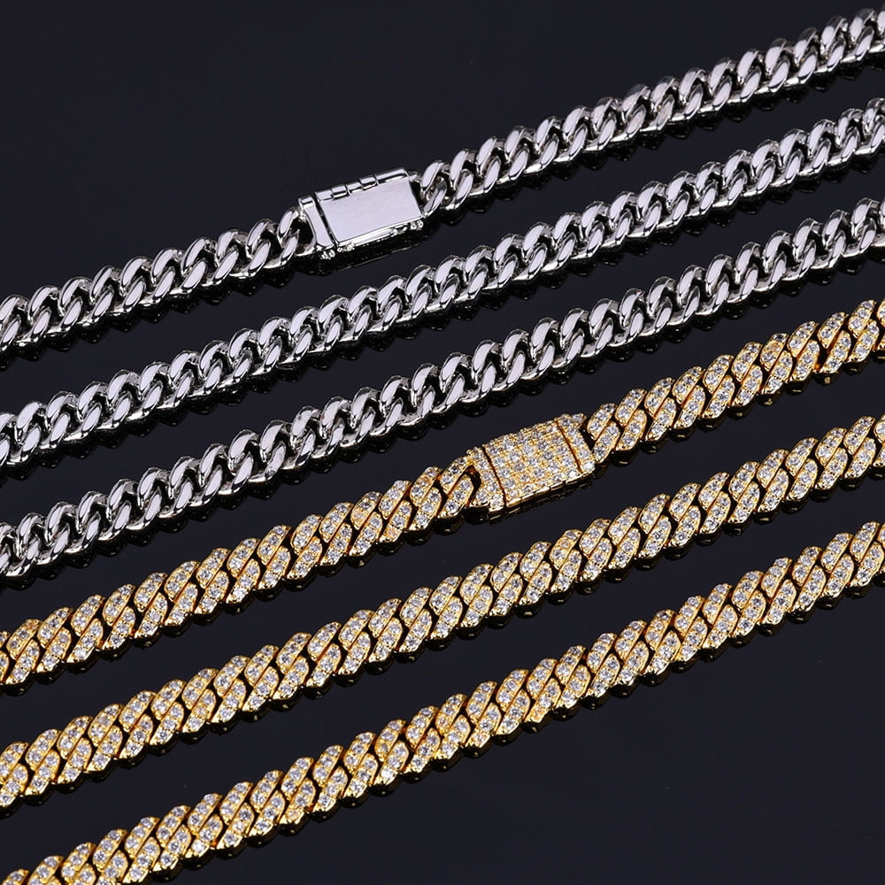 6mm Single Row Full Diamond Cuban Link Chain Zircon Necklace - Walmart.com