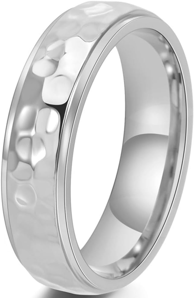 6mm Stainless Steel Hammered Surface Wedding Classic Simple Statement ...