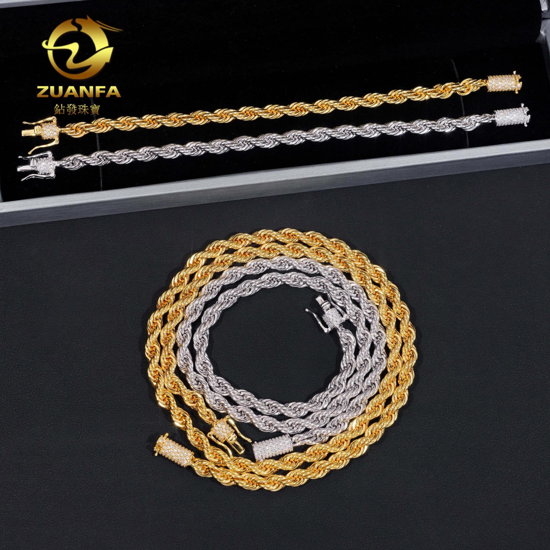 6mm Stainless Steel Smooth Rope Chain with Silver Moissanite Clasp ...