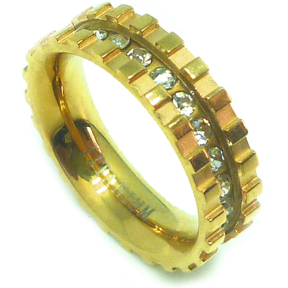 6mm Titanium Yellow Gold Plated Eternity Channel Set Rhinestone and ...