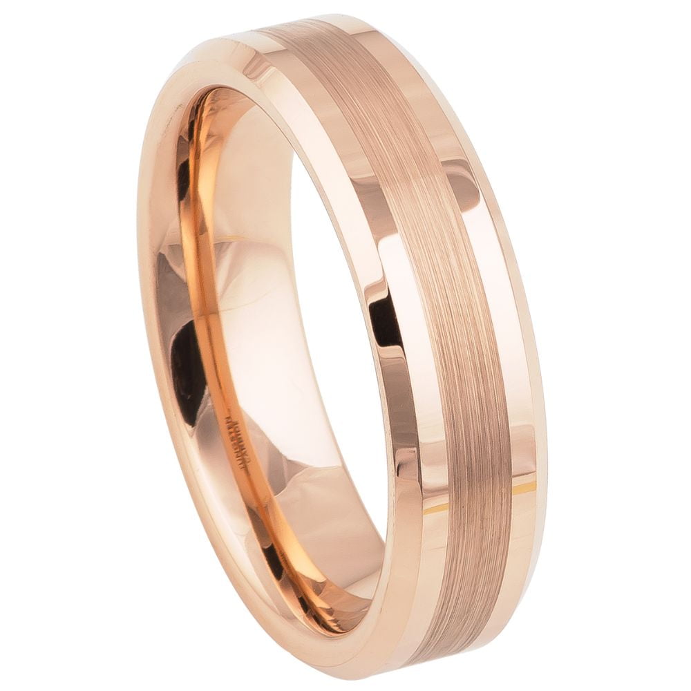 6mm Tungsten Carbide BRose Gold IP Plated Brushed Center High Polished ...