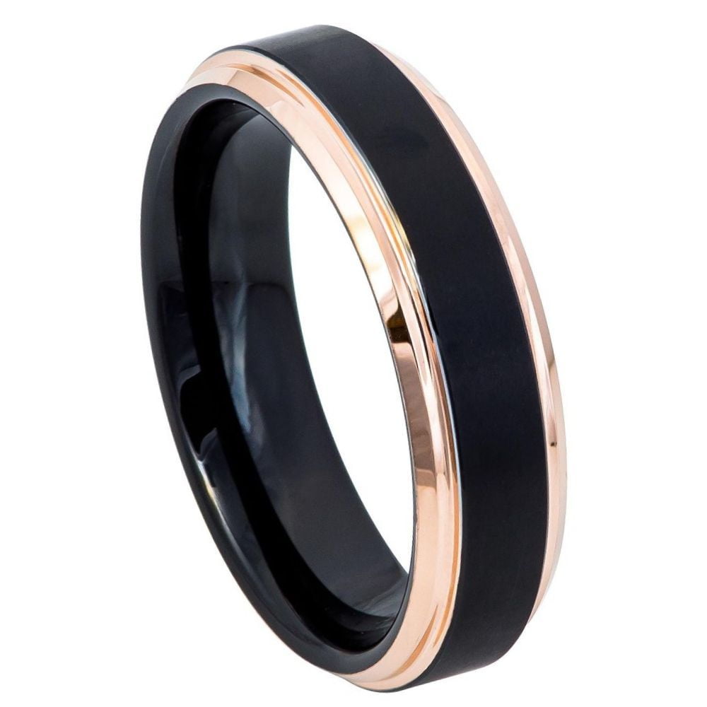 6mm Tungsten Carbide BTwo-Tone Black IP Rose Gold IP Brushed Center ...