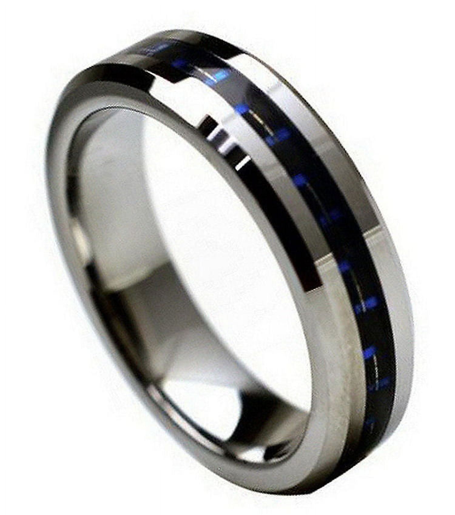 6mm Tungsten Carbide Beveled with Black & Blue Carbon Fiber Inlay ...