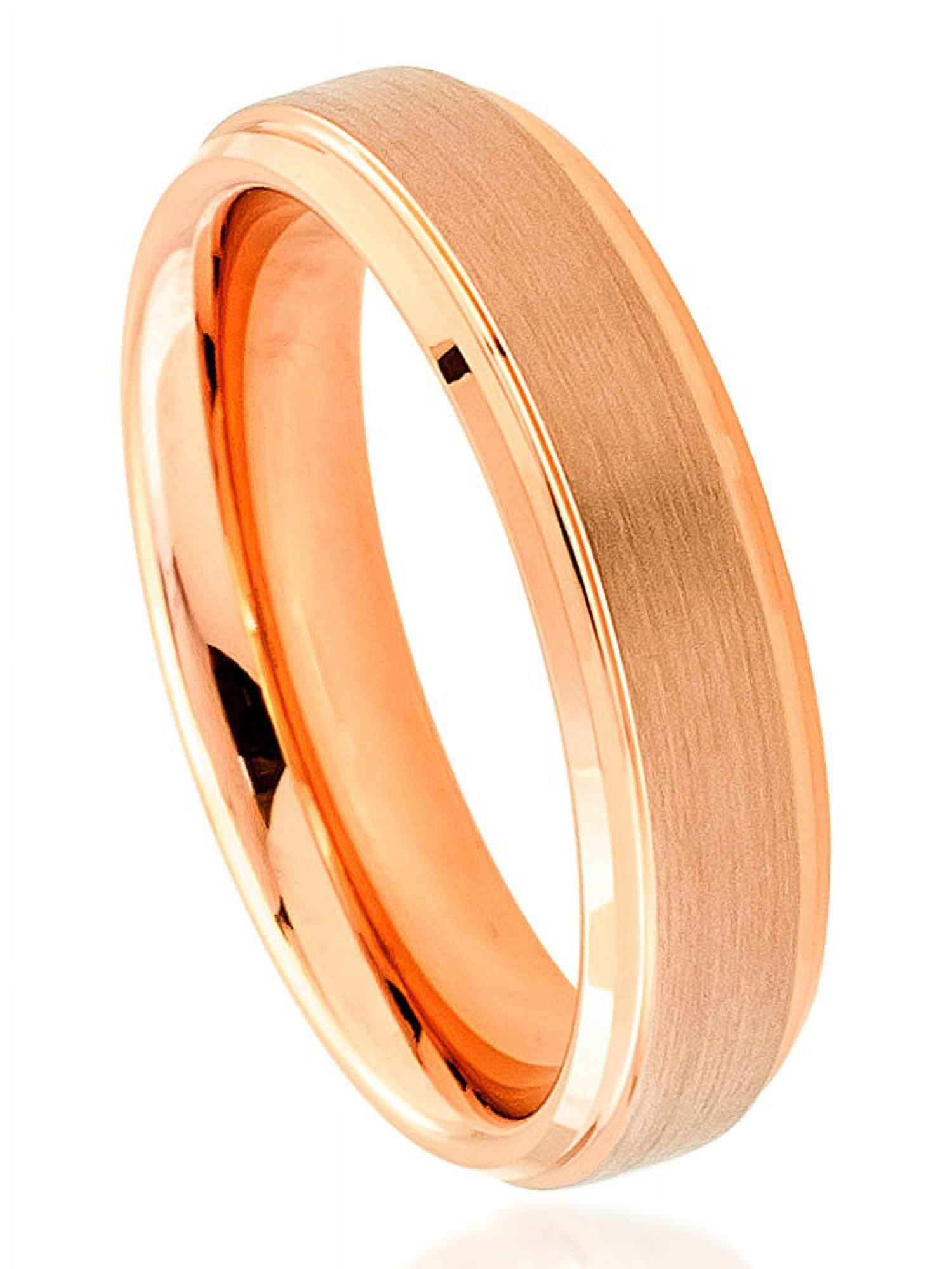 6mm Tungsten Carbide Rose Gold Plated Stepped Edge Brushed Center Wedding Band Ring For Men Or ...