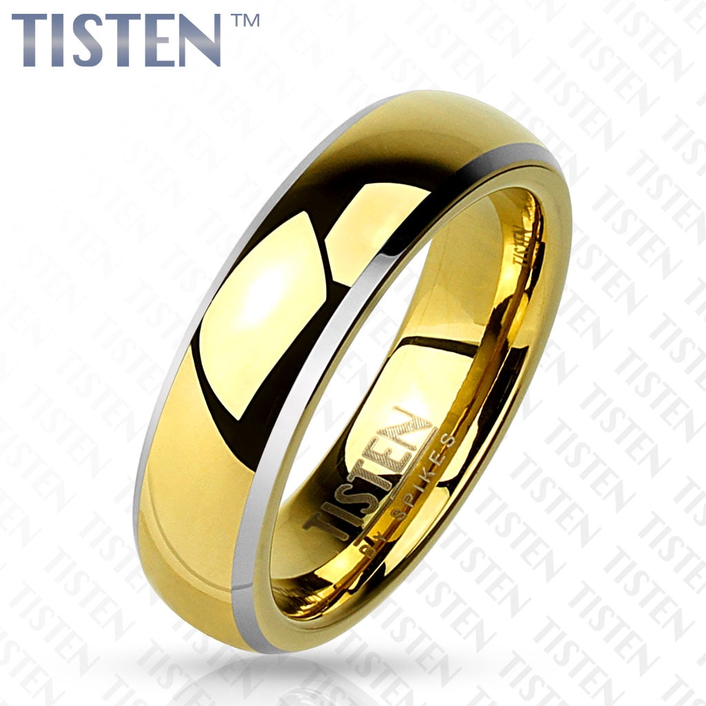 6mm Wedding Band Centered Gold IP Dome Beveled Edge Tisten (Tungsten ...