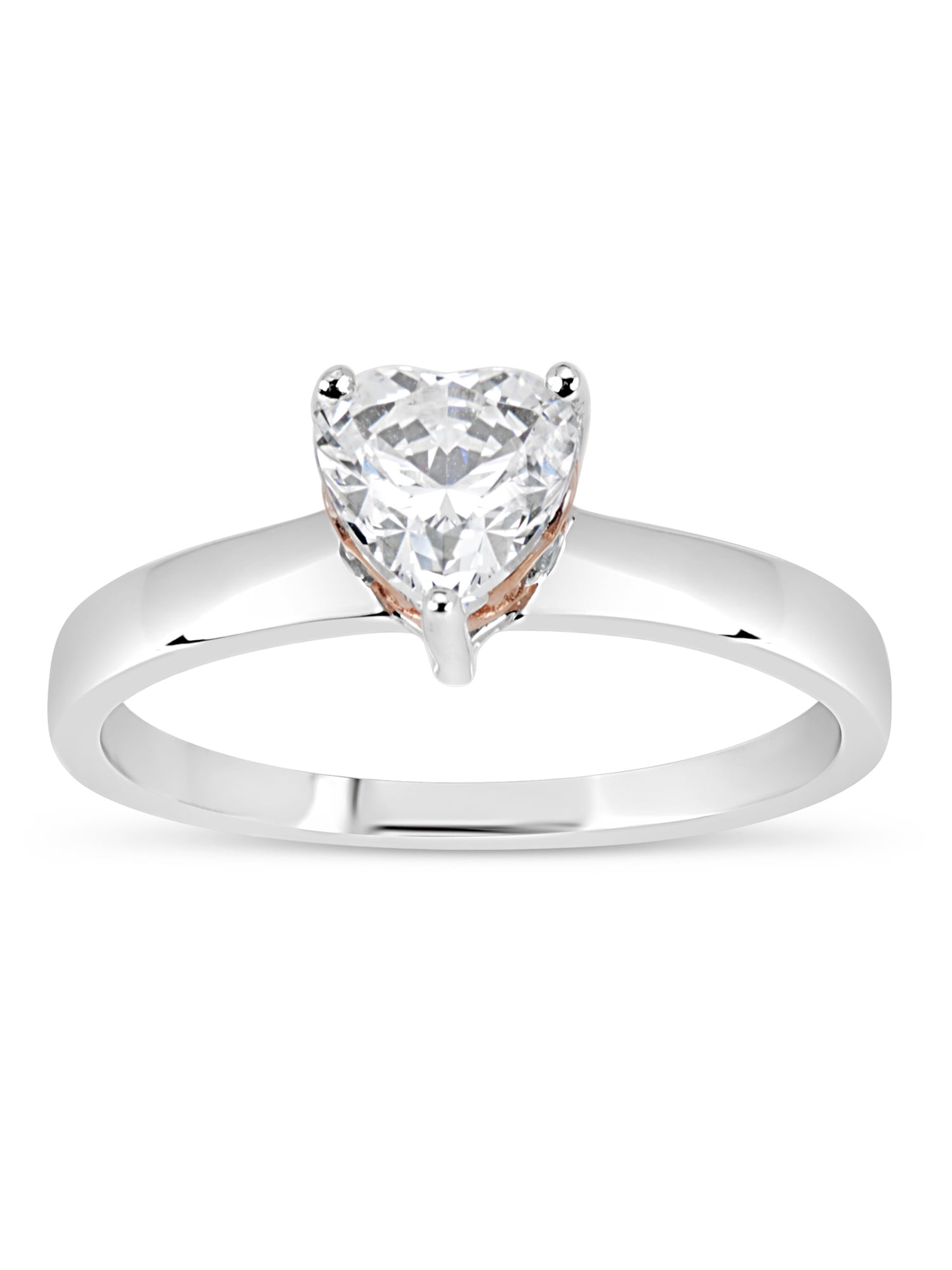 6mm White Heart Swarovski CZ Sterling Silver Two-Tone Rhodium and 18kt ...