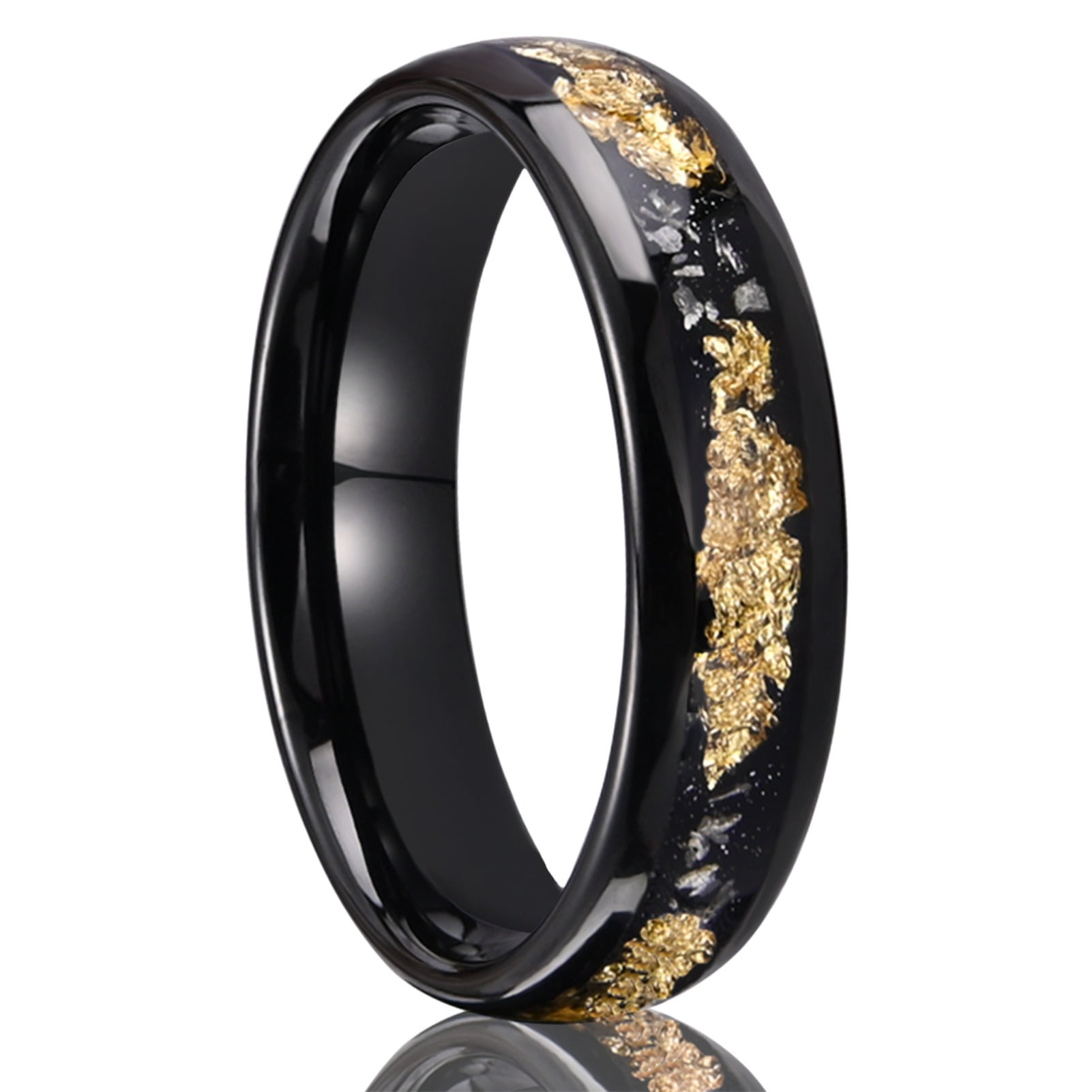 6mm Wide Arc Surface Electric Black Tungsten Steel Inlaid with Gold ...