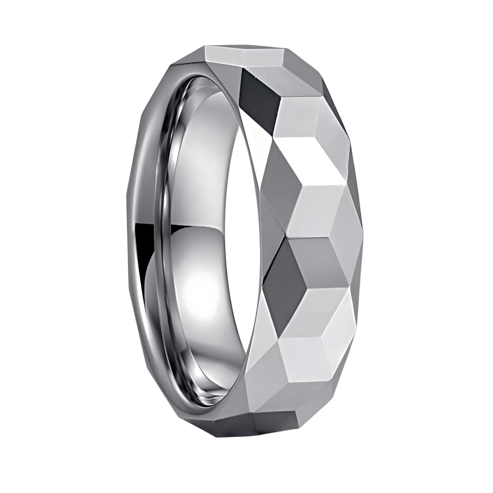 6mm Wide Steel-colored Polished Rhombus Faceted Men's Tungsten Ring ...