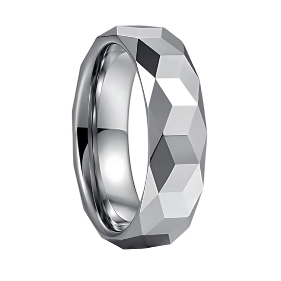 6mm Wide Steel-colored Polished Rhombus Faceted Men's Tungsten Ring ...