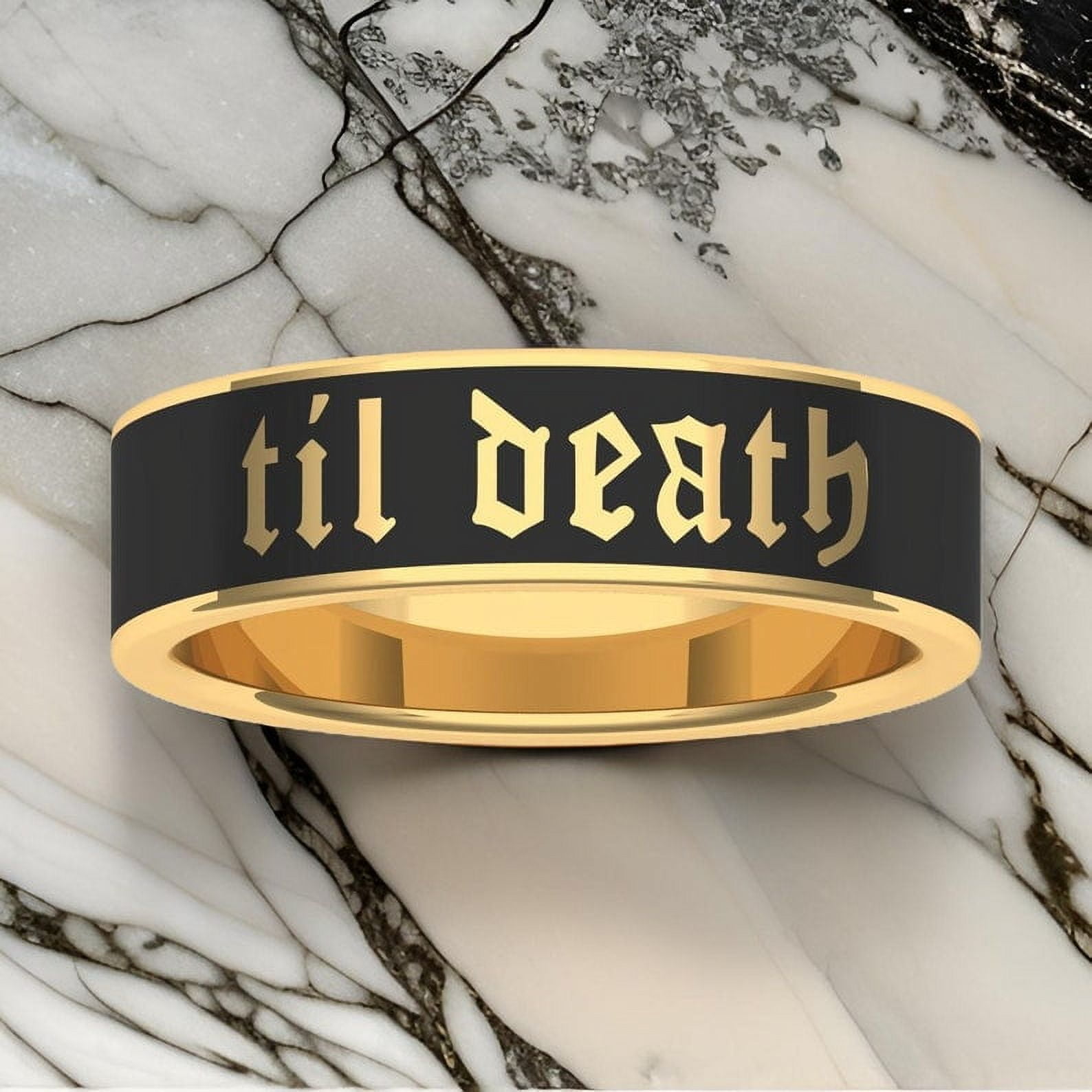 6mm Wide Til Death Black Enamel Band Ring, Til Death Ring for Men and ...