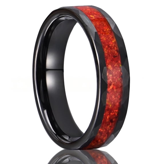6mm Wide Tungsten Steel Flat Hammer Pattern Electroplated Black Ring ...