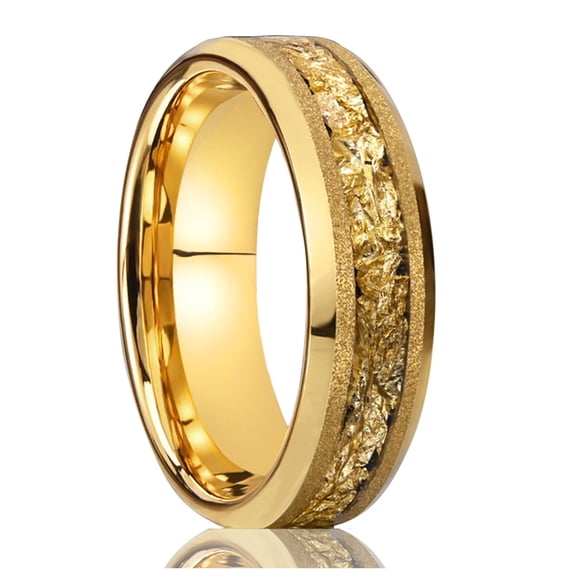 6mm Wide Tungsten Steel Gold Sandblasted Ring with Gold Foil Inlay ...