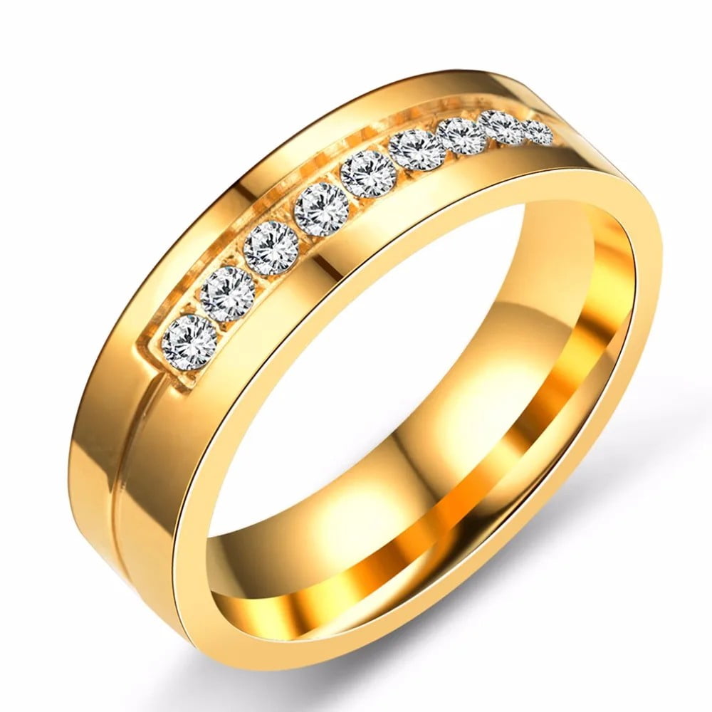6mm simple couple ring Trendy Wedding Bands Rings for Love 14KGP CZ Zirconia 14K Yellow Gold ...