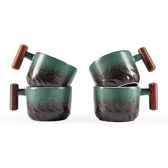 6oz Ceramic Espresso Cups with Wooden Handle, Small Coffee Cups for ...