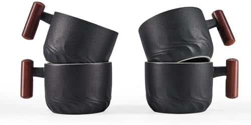 6oz Ceramic Espresso Cups with Wooden Handle, Small Coffee Cups for ...