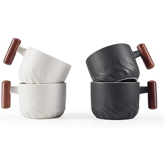 6oz Ceramic Espresso Cups with Wooden Handle, Small Coffee Cups for ...