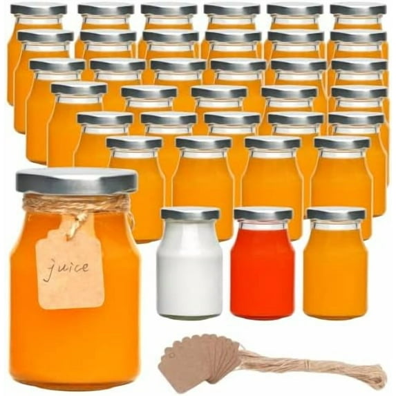 6oz Glass Milk Bottles,Small Juice Bottles with Silver Caps,Jute Twine ...