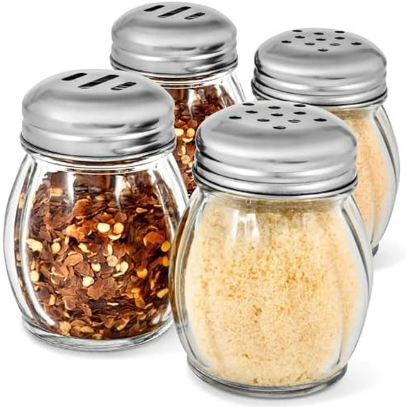 6oz Glass Spice Shaker & Cheese Dispenser Set of 4-6 Ounce with Slotted ...