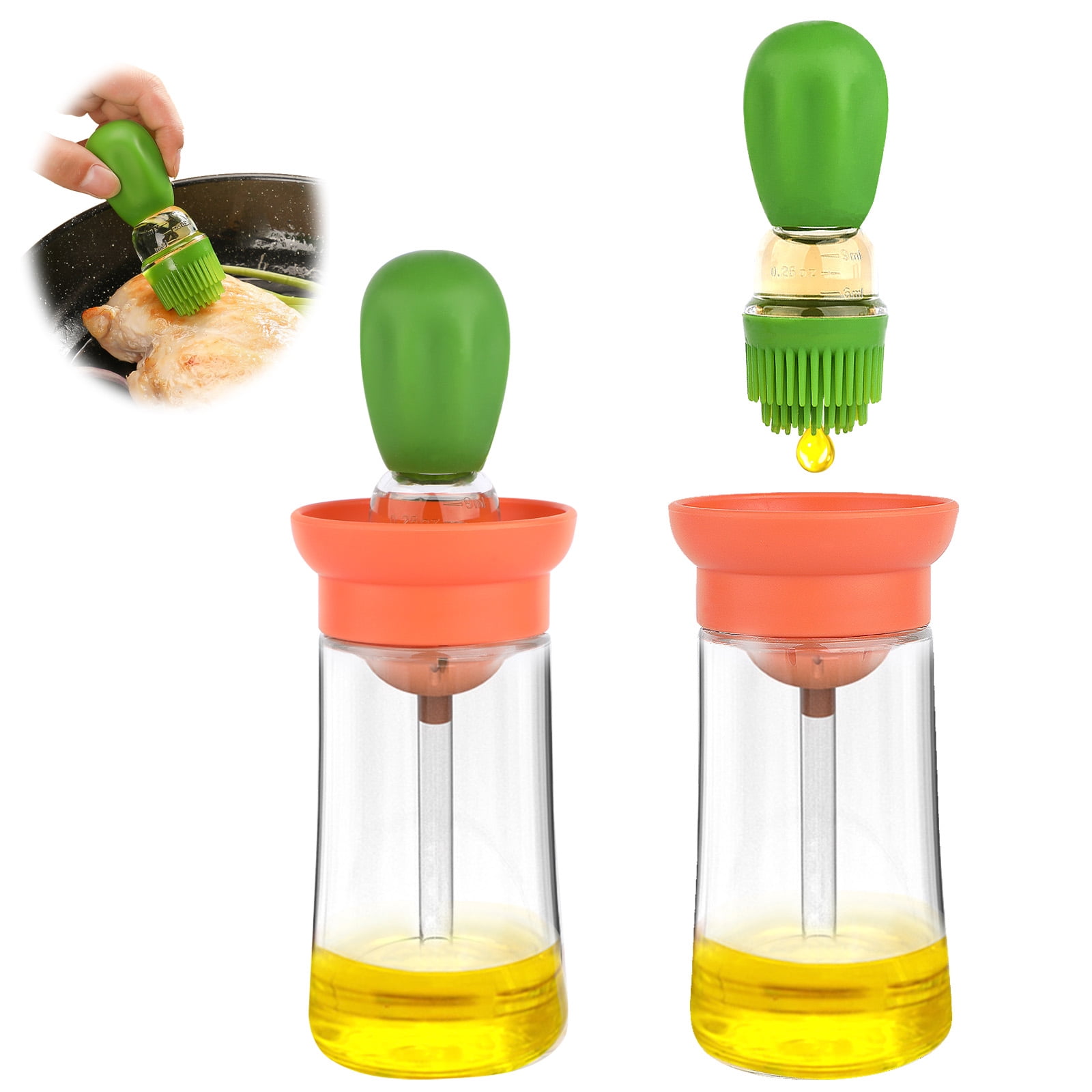 6oz Oil Dispenser with Silicone Brush, 2 In 1 Cooking Oil Vinegar ...