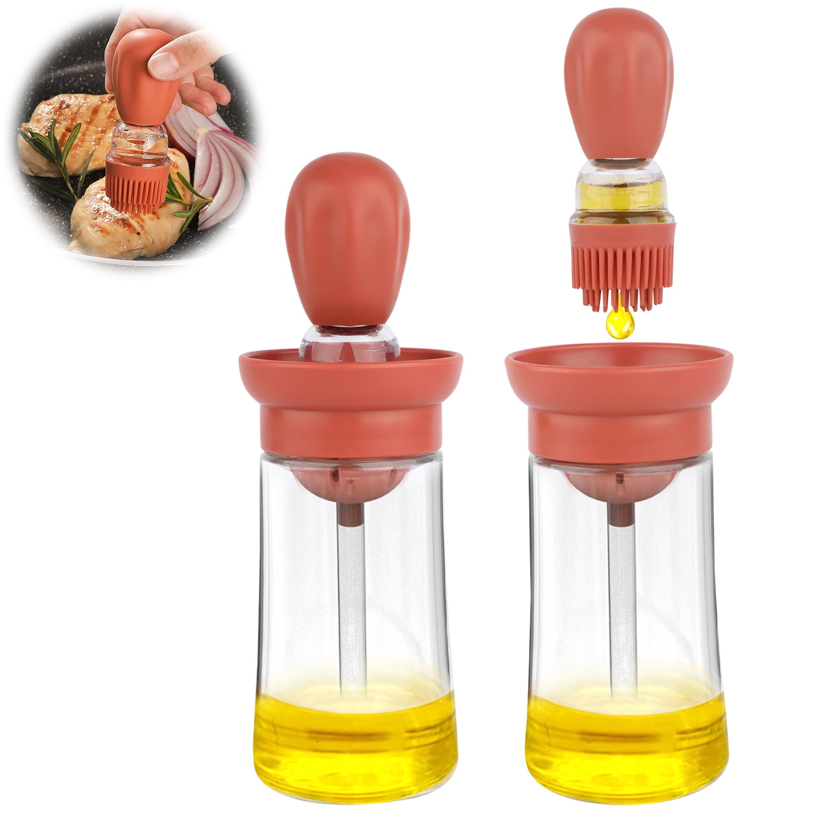 6oz Oil Dispenser with Silicone Brush, 2 In 1 Cooking Oil Vinegar ...