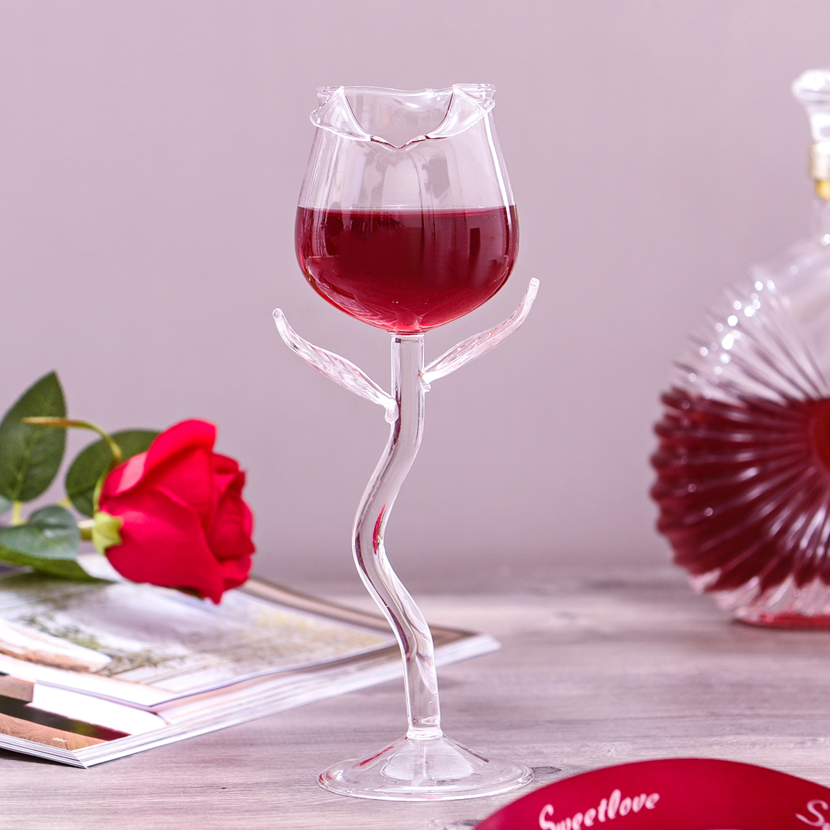 6oz Rose Flower High Foot Red Wine Cup, Crystal Champagne Flutes Classy ...