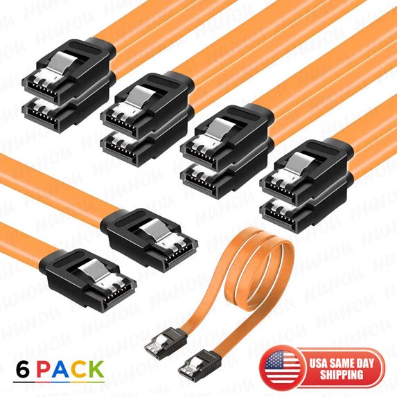 6pack SATA Cable III 6Gbps Straight HDD SDD Data Cable with Locking ...