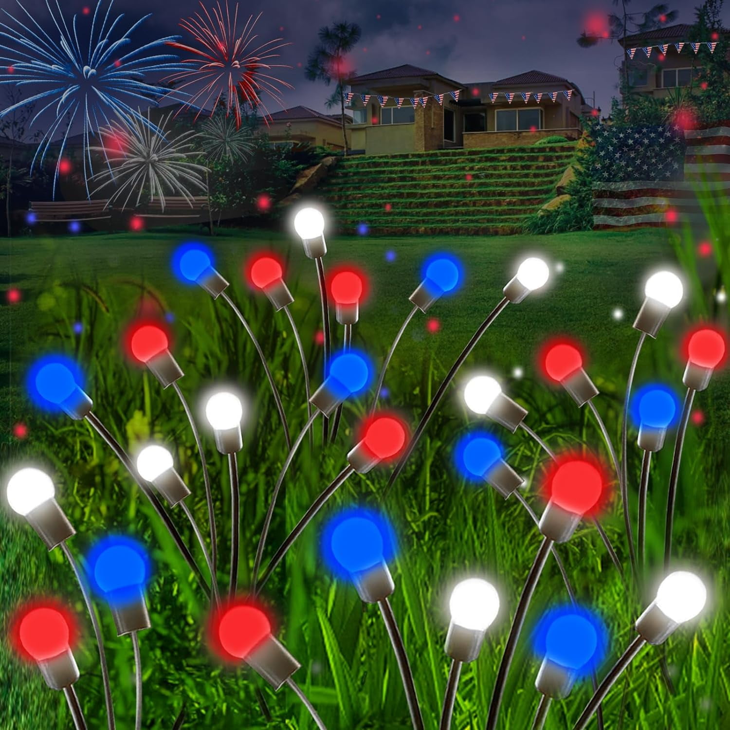 6pack Solar Firefly Lights Outdoor 36LED Waterproof of Independence Day ...