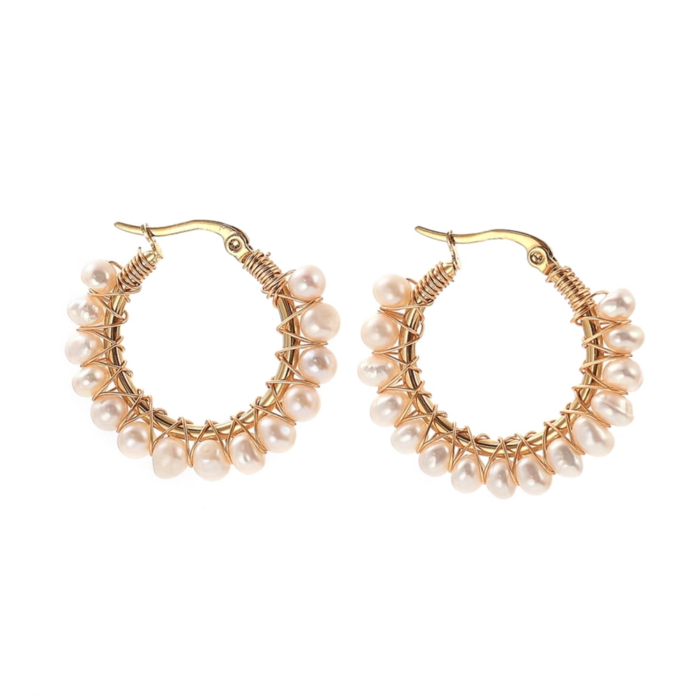 6pairs 304 Stainless Steel Hoop Earrings with Potato Cultured ...