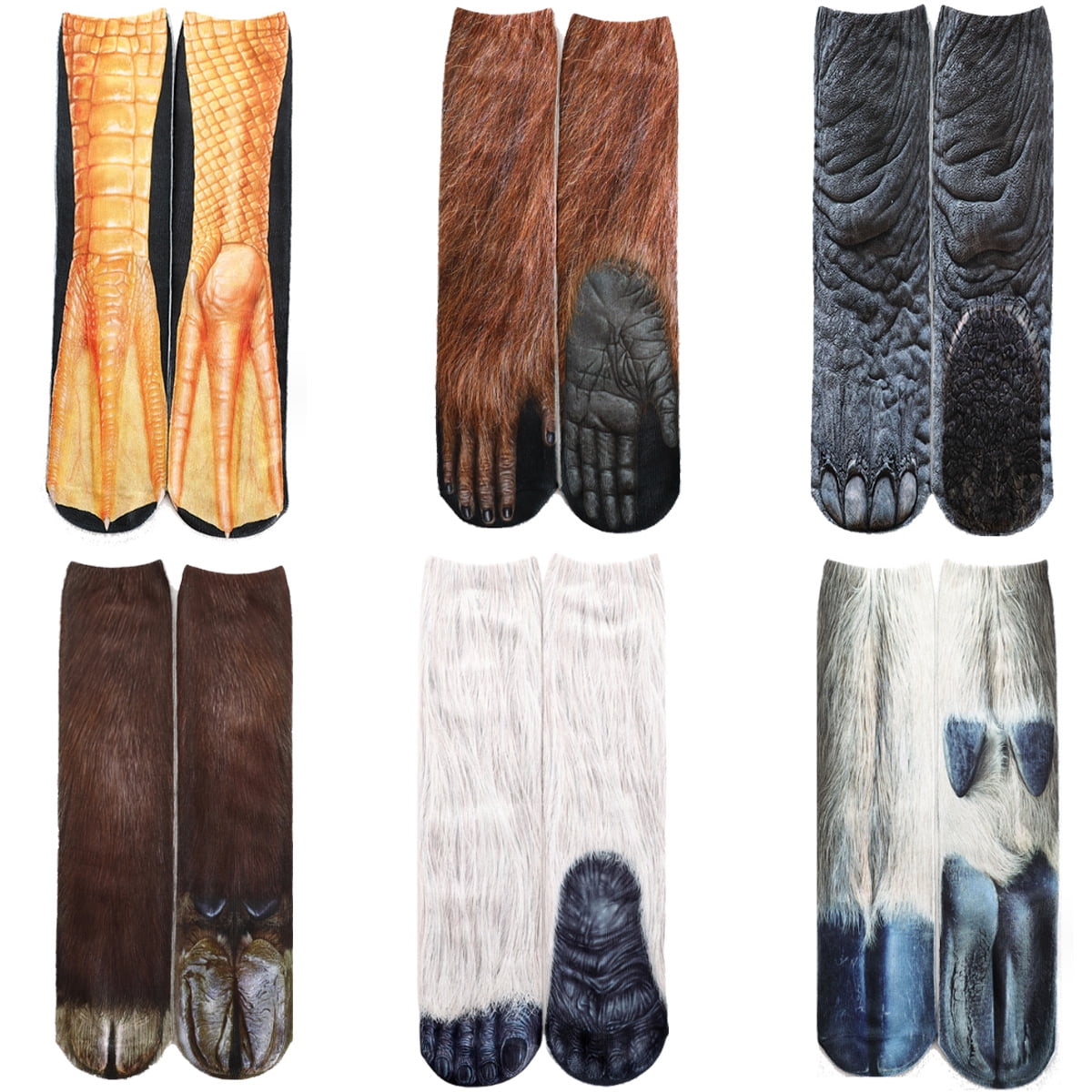 6pairs Animal Paws Socks - Funny 3D Animal Socks Crazy Cat Tiger Dog ...
