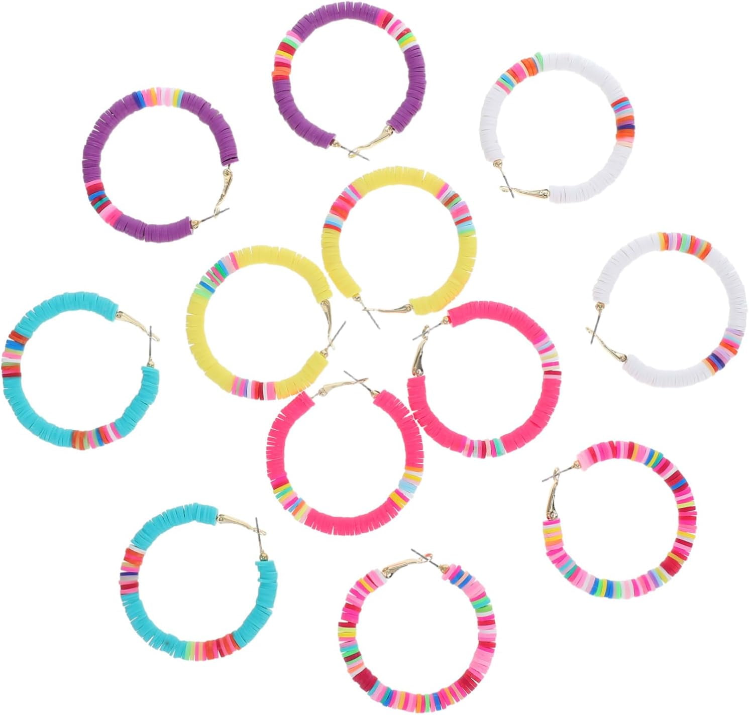 6pairs Top Colorful Polymer Clay Beaded Hoop Earrings Vinyl Disc Beads ...