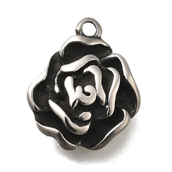 6pc 304 Stainless Steel Charms Rose Charm Silver 14x11.5x4mm Hole: 1 ...