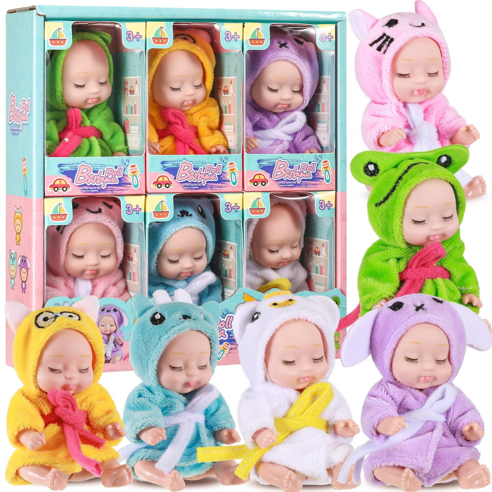 6pc 4 Inch Mini Reborn Baby Dolls Toy Set Realistic Baby Doll with Cute ...