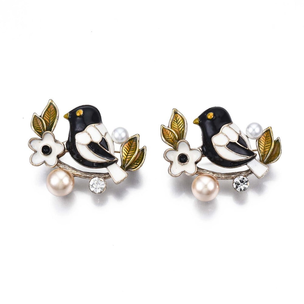 6pc Bird and Flower Enamel Pin with Plastic Pearl Alloy Brooch with ...