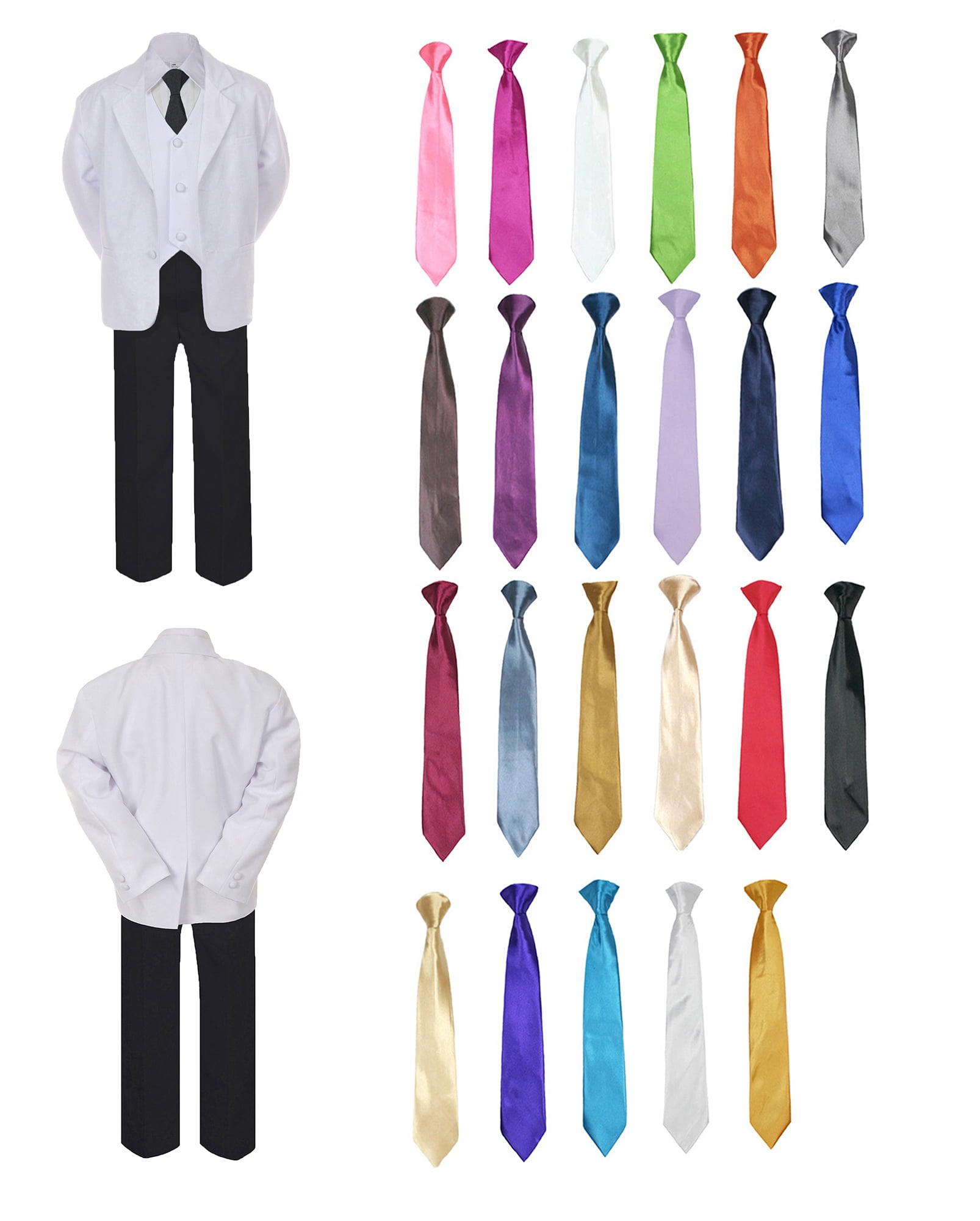 6pc Boy Formal Necktie Black & White Suit Set Satin Necktie Baby Sm-20 ...