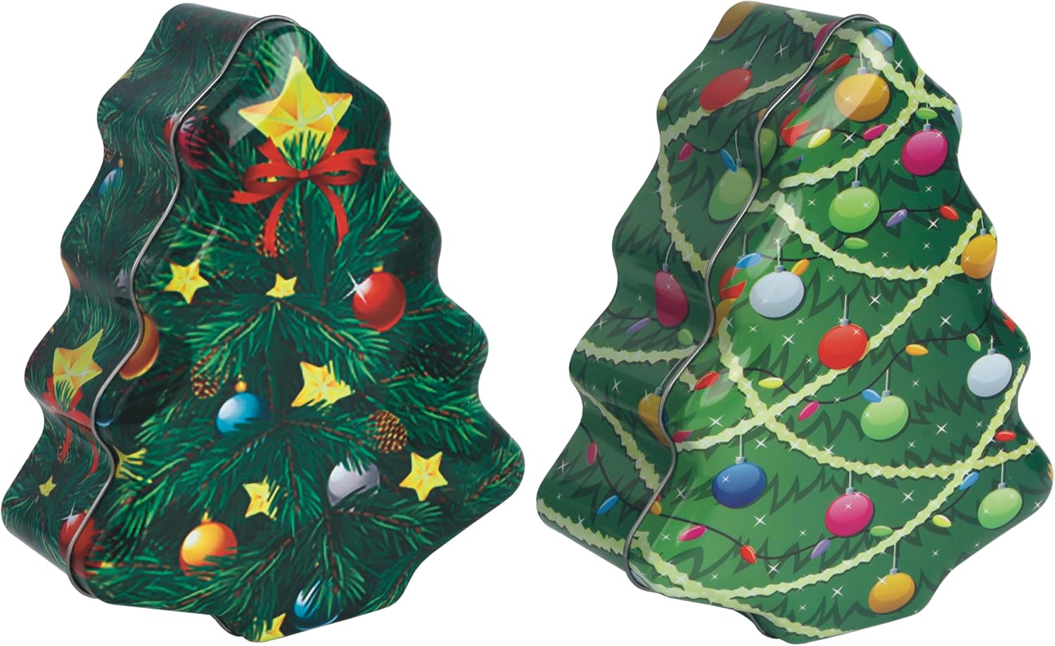 6pc Christmas Holiday Tree Shaped Novelty Tin Canister, Cookie Tin Jar ...