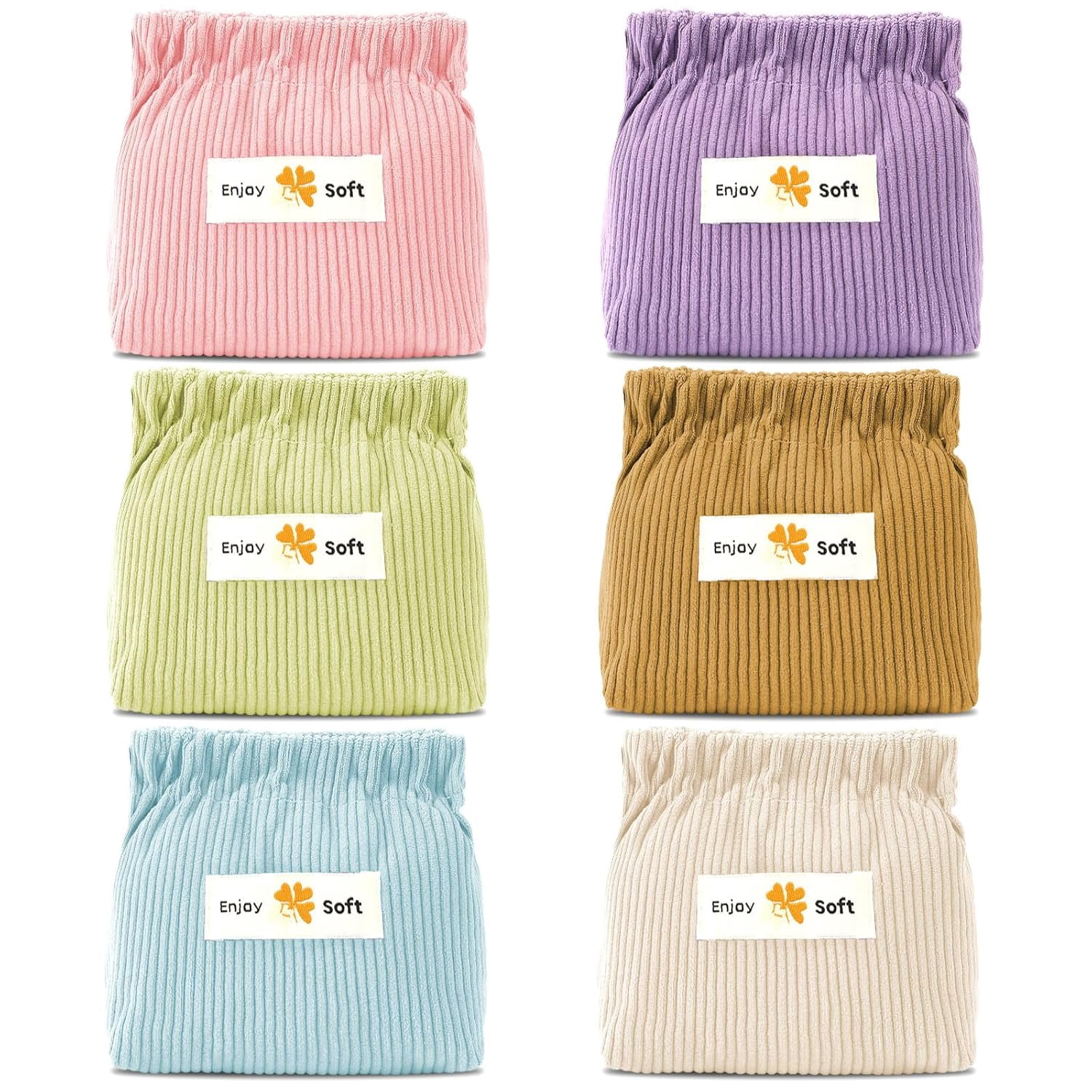 6pc Corduroy Elastic Hair Tie Organizer, Storage Bag, Makeup Pouch ...