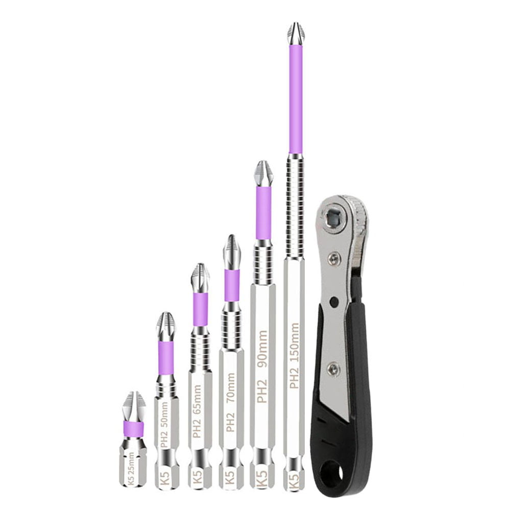 6pc Cross Magnetic Screwdriver Bit With 36 Teeth Ratchet Wrench Bit ...