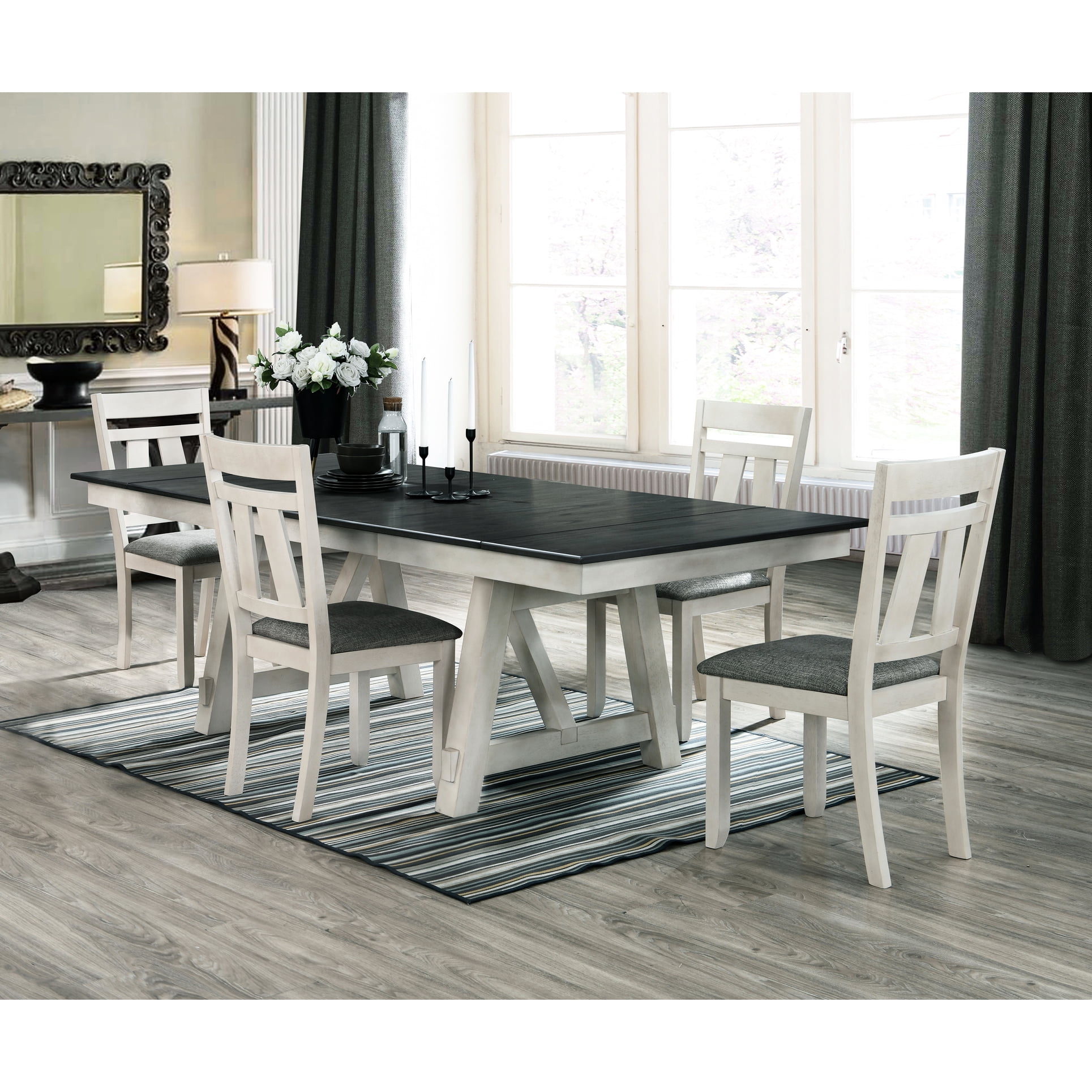 6pc Dining Table And Chair With Extendable Function, Chalk Gray Finish ...