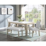 6pc Dining With Rectangular Marble Table And Upholstered Chairs, Modern ...