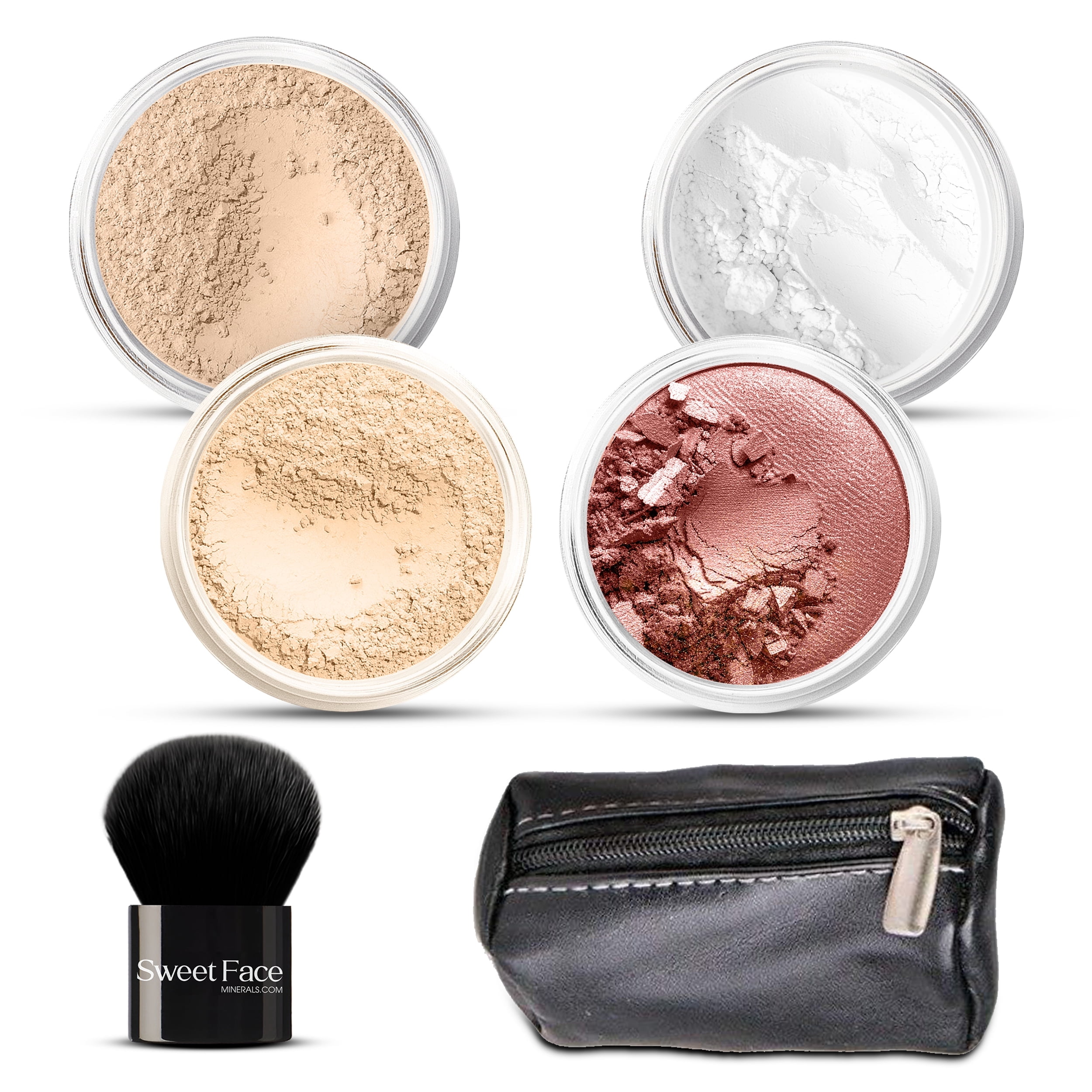 6pc FULL SIZE KIT KABUKI & KABAGGIE Tote Mineral Makeup Set Matte ...