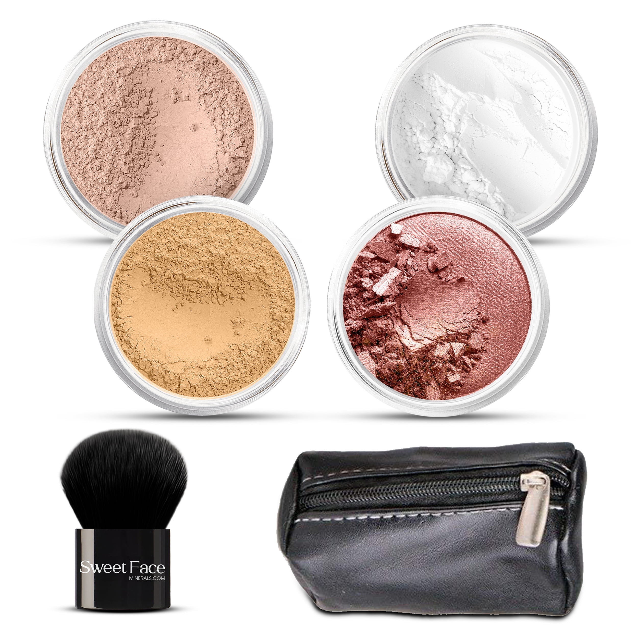 6pc FULL SIZE KIT KABUKI & KABAGGIE Tote Mineral Makeup Set Matte ...