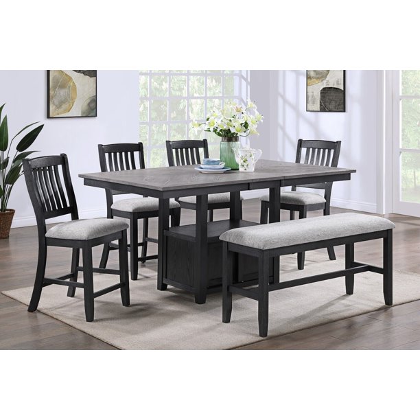 6pc Farmhouse Counter Height Dining Set Storage Extendable Table Chair ...